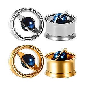 TBOSEN 2Pcs/Pairs Planet Stainless Steel Ear Gauges 0g - 5/8" Stretching Expander Gauges Piercing Screw Fit Tunnel Plug