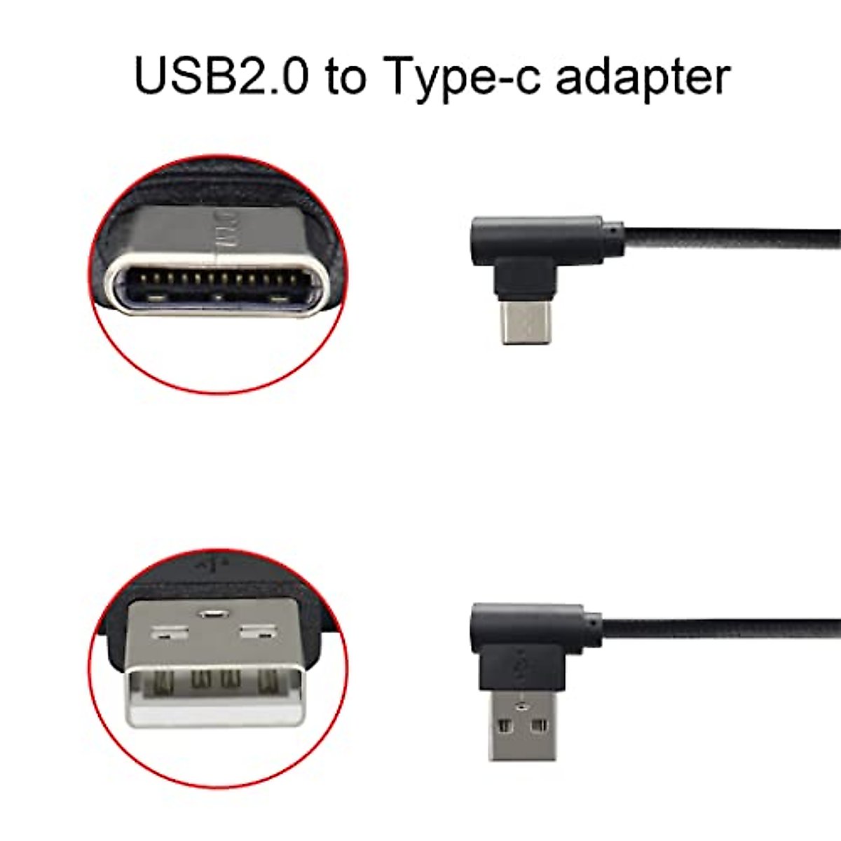 HCFeng Double Elbow Type C Cable Right Angle Nylon Braided USB 2.0A to USB C Cable Type C 90°to USB A 90°Left Elbow Fast Charging Cable Compatible with Type-C Port Device [2Pack/0.6ft]
