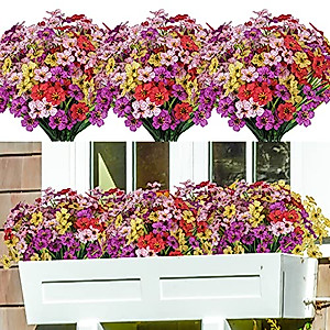 CEWOR 16 Bundles Artificial Flowers for Outdoors, Fake Silk Flowers Faux Plants UV Resistant for Hanging Planters Window Box Front Porch Indoor Outside Decorations (Mix Color)