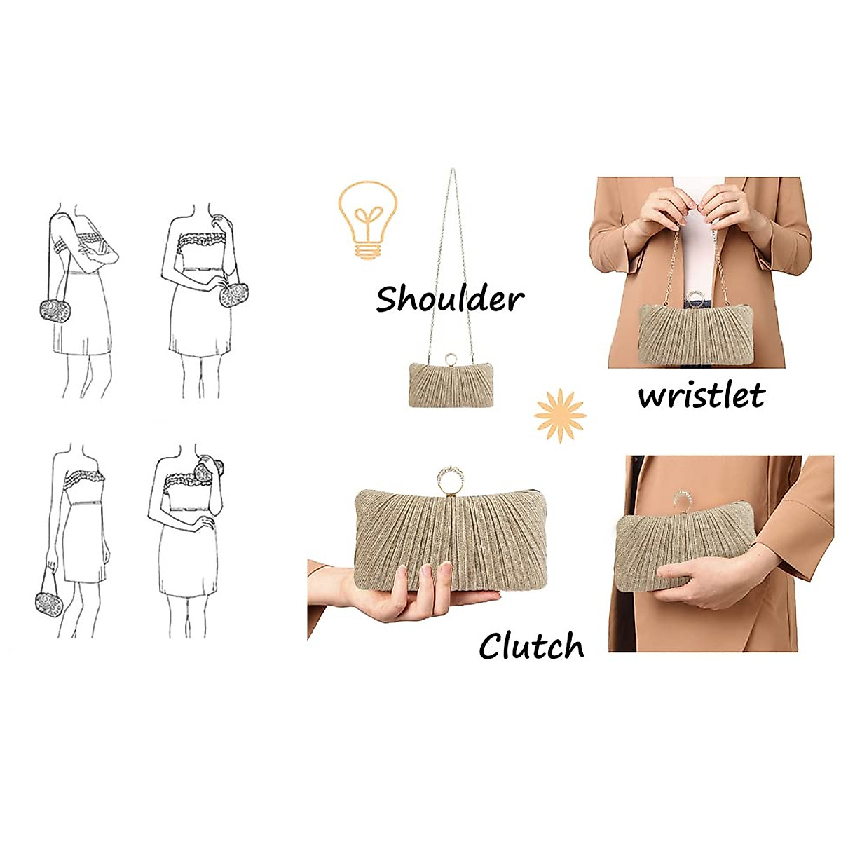 EROUGE Women Evening Clutch Purses Rhinestone Wedding Clutch Evening Handbag for Formal (Gold)