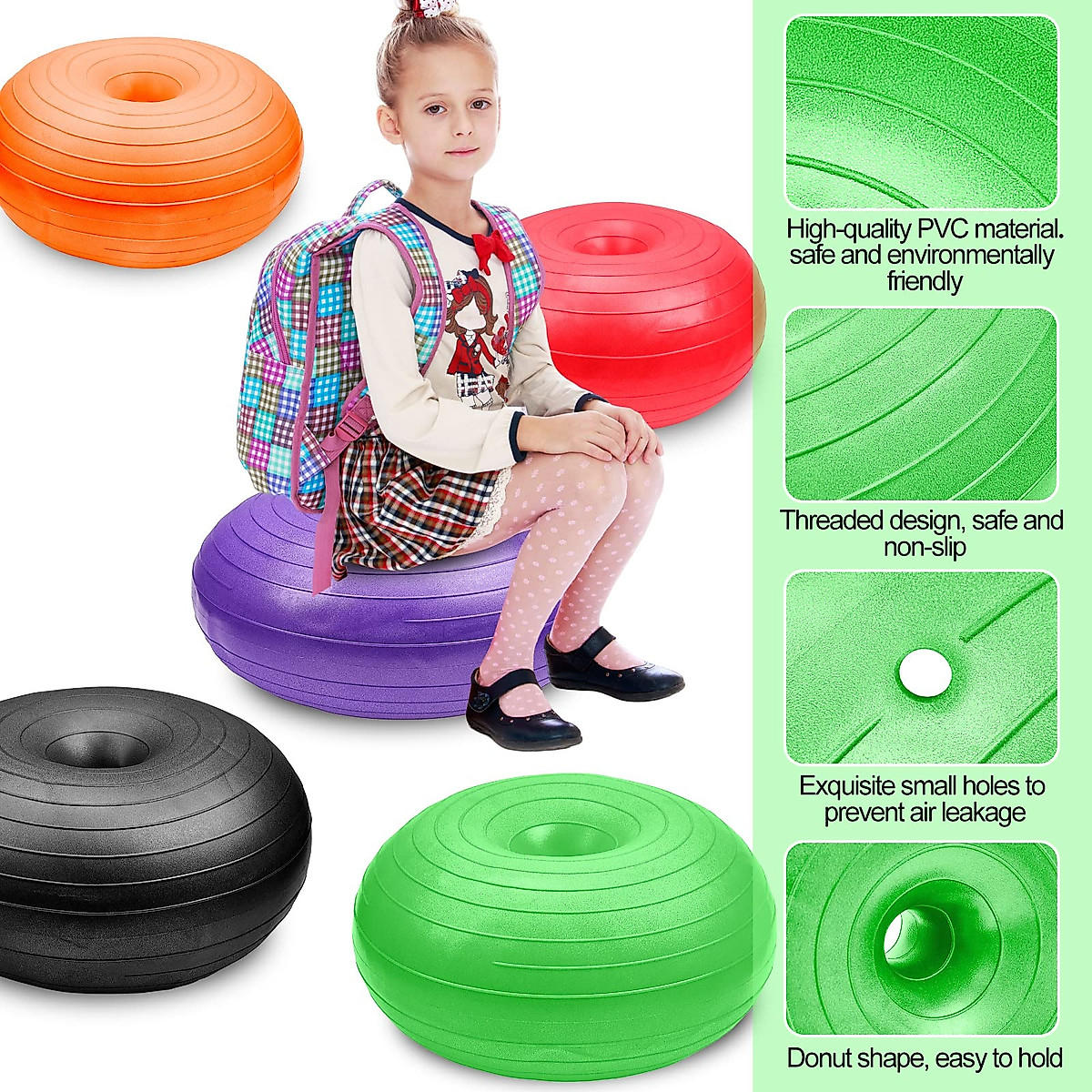 Lewtemi 6 Pieces Flexible Seating for Classroom Elementary Yoga Ball Chairs Wobble Seat for Kids Inflatable Donut Ball with Pump for Student Desk Chairs Exercise (Bright Color)