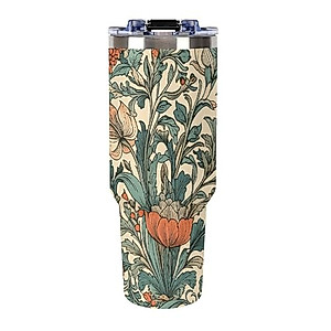RTFGHJS 40 Oz Tumbler Green Floral Pattern Insulated Tumbler Travel Coffee Mug with Straw Lid Stainless Steel Water Bottle Vacuum Insulated Tumbler for Sport Work Car Travel Weekends