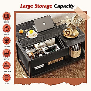 WLIVE Coffee Table for Living Room,Lift Top Coffee Table with Storage,Hidden Compartment and Metal Mesh Door Cabinet,Black,Wood