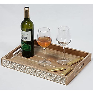 Dugunusu Farmhouse Wood Decorative Tray 16''X12'', Rustic Serving Tray, Tray for Ottoman, Coffee Table, Kitchen Counter, Crafts, Display (Rectangle Brown)