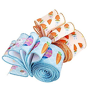 ATRBB Easter Wired Ribbon,2 1/2 Inch by 10 Yards Bunny Carrots Ribbon for Gift Wrapping,Wreath and Party Decoration