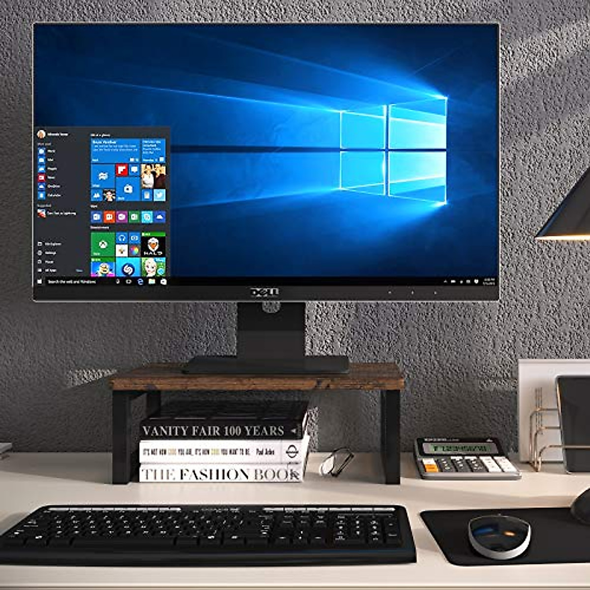 OROPY Vintage Wood Monitor Stand Riser, Multi-Purpose Desktop Storage Organizer Shelf for Laptop Computer, 15.7”L X 9”W X 5.5”H(Dark Brown)