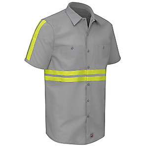 Red Kap Men's Enhanced Visibility IndustrialWork Shirt , Grey with Yellow/Green Visibility Trim, Short Sleeve X-Large