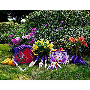 Floral Purple Garden Tool Set Gardening Gifts for Women,Garden Pruning Shears Set,Heavy Duty Gardening Tools Kit,Storage Tote Bucket Bag Organizer,Birthday Gifts for Her