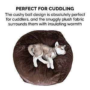 Furhaven Soft & Cozy Dog Bed for Large Dogs, Refillable w/ Removable Washable Cover & Liner, For Dogs Up to 95 lbs - Plush Faux Fur Bean Bag Style Ball Bed - Espresso, XL/Jumbo