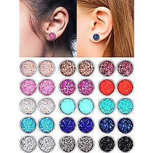 Boao 15 Pairs Druzy Stud Bulk Earrings Set Stainless Steel Round post Earrings Bohemian Pierced Earrings Jewelry for Women