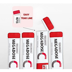 Megadose Vitamin C Powder 3000mg. 100 Count Single Serve Sticks. Pure High-Potency Immune Support No Additives No Artificial Ingredients. Fast Absorption, Antioxidant, Anti-Inflammatory, Non-GMO