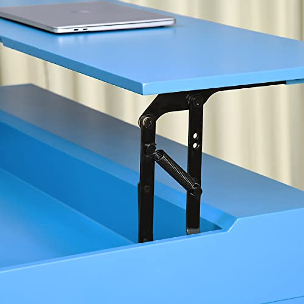 AVGVLIJ Lift Desk with 2 Drawer Storage, Computer Desk with Lift Table Top, Adjustable Height Home Study Writing Table Desk for Office, Home, Living Room (Blue)