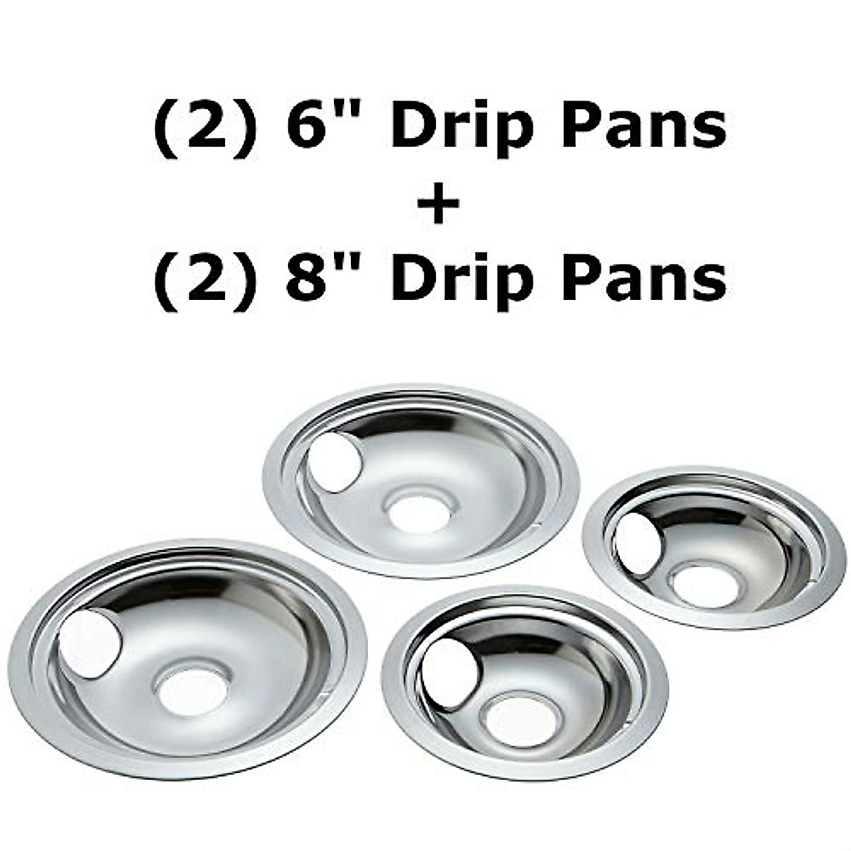 KITCHEN BASICS 101 Made in the USA WB31T10010 and WB31T10011 Replacement Chrome Drip Pans for GE/Hotpoint Electric Range with Locking Slot - Includes 2 6-Inch and 2 8-Inch Pans, 4 Pack