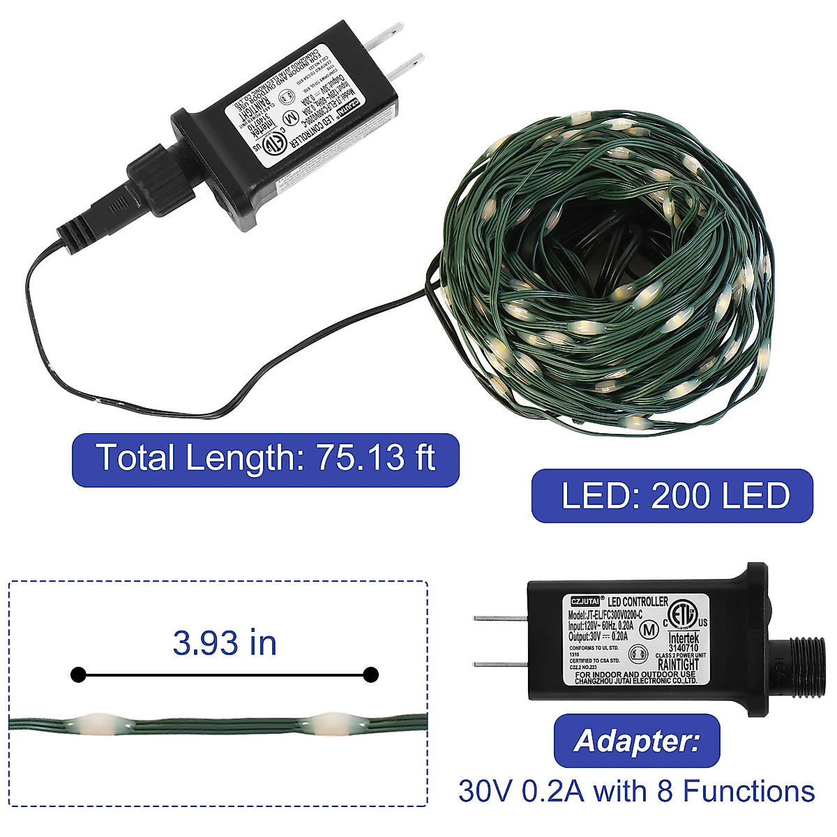 YiShine 200 LED PVC Wire Lights 75FT String Fairy Lights with 8 Modes Adapter Included Indoor Outdoor Waterproof Warm White Lights for Home Garden Patio Wedding and Party Festival Decoration