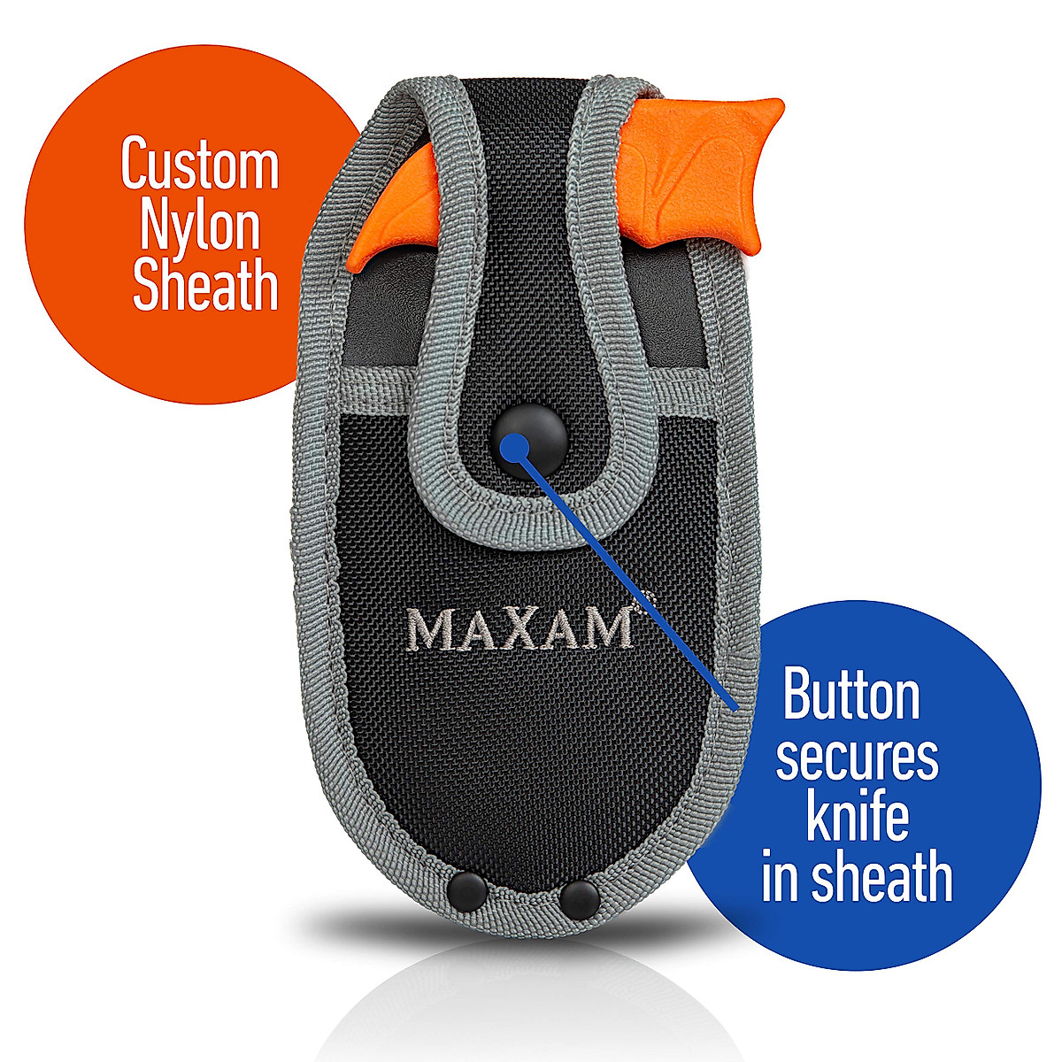 Maxam 5-Inch Skinning Knife with Gut Hook & Sheath - 3.5" 8Cr18MoV Stainless Steel Blade with Bead Blast Finish