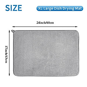 2 Pcs Large Dish Drying Mat for Kitchen Counter,24 x 17 inch Absorbent Microfiber Dishes Drainer Mats,XL Dish Drying Pad for Countertops,Racks,Under Sink(Gray)