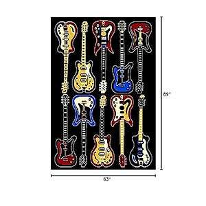 Champion Rugs Modern Electric Guitars Rock and ROLL Music Theme Area Rug (5’ 3” X 7’ 5”)