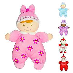 June Garden 9" My First Doll Sienna - Soft Plush Baby Doll with Rattle - Pink Outfit