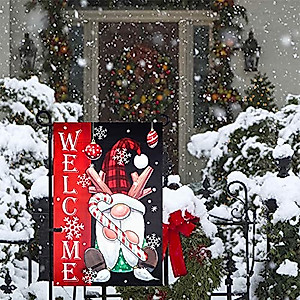 Welcome Christmas Garden Flag, hogardeck Gnome Santa Outdoor Christmas Decorations, Vertical Double Sided Yard Flag, Christmas Ball Farmhouse Decor 12.5x18 Inch