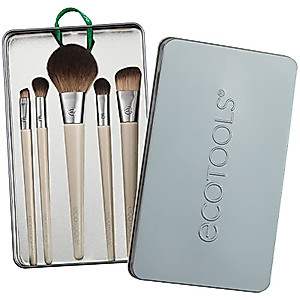 EcoTools Makeup Brush Set for Eyeshadow, Foundation, Blush, and Concealer with Bonus Storage Case, Start the Day Beautifully, Travel Friendly, 6 Piece Set