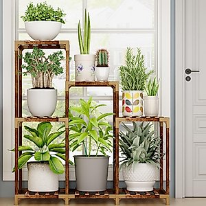 HOMKIRT Plant Stand for Indoor Outdoor, 7 Tier Plant Shelf Corner Plant Rack Table Holder Tower Flower Stand for Multiple Small Medium Tall Pots for Patio Porch Living Room Balcony Garden Boho Decor