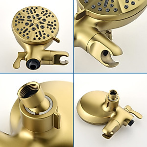 Dual Shower Faucet Set with Tub Spout Tub and Shower Faucet Set Complete Dual Shower Head and Handheld Combo Shower System with Tub Spout Tub and Shower Trim Kit Brushed Gold