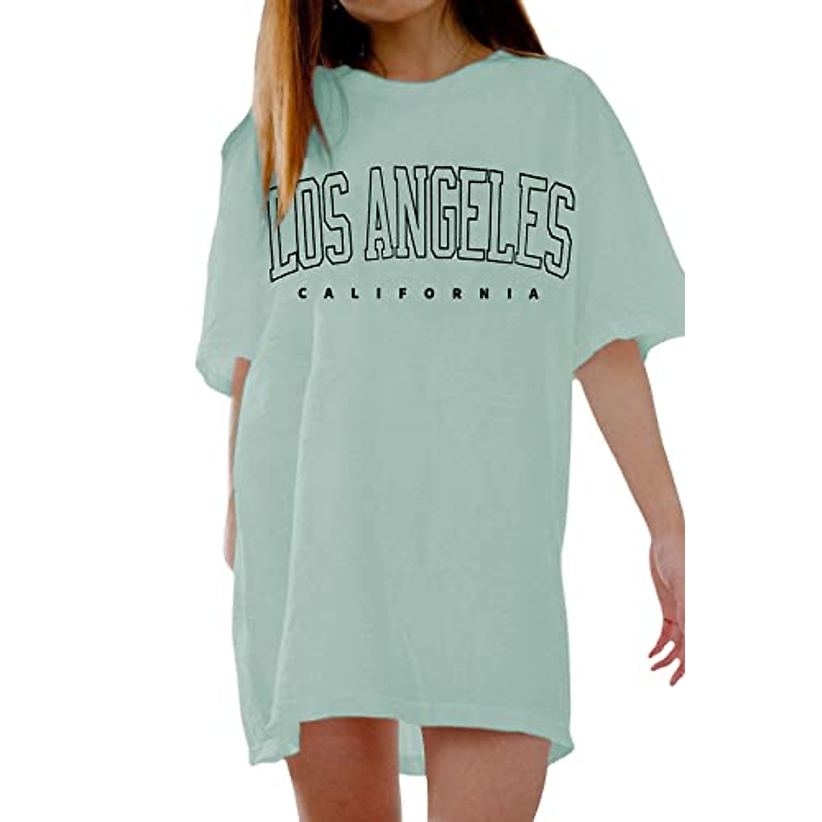 Avanova Women's Los Angeles Print Short Sleeve Oversized Tee Casual Loose T Shirt A Green X-Large