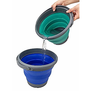 SAMMART 5.5L (1.4 Gallon) Collapsible Plastic Bucket with Lid - Foldable Round Tub with Lid - Portable Fishing Water Pail - Space Saving Outdoor Waterpot. (Purplish Blue +Turquoise Blue)