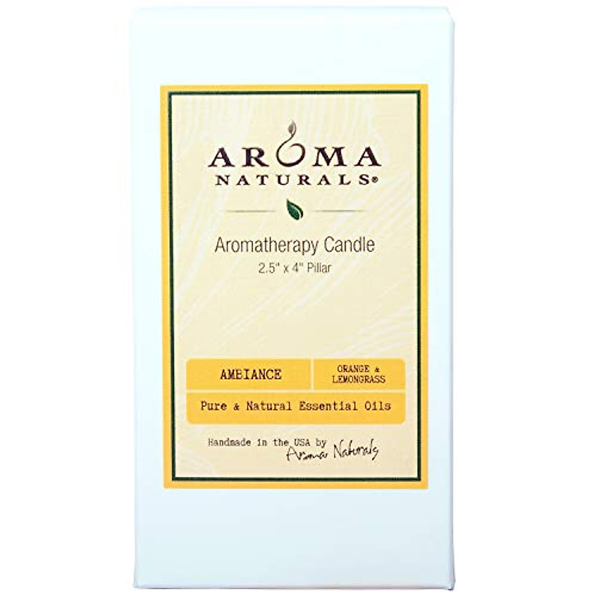 Aroma Naturals Essential Oil Orange and Lemongrass Scented Pillar Candle, Ambiance, 2.5 inch x 4 inch, Yellow