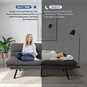 MUUEGM Futon Sofa Bed Futon Couch Leather Futon Memory Foam Futon Couch, Faux Leather Futon Couch Modern Loveseat Daybed Sofa for Living Room, Bedroom, Office, Dark Grey