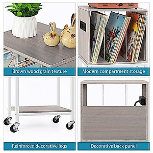 Melos Record Player Table with 3-Tier Vinyl Record Storage Cabinet, Turntable Stand, End Table, Nightstand for Living Room, Bedroom, Office (White)