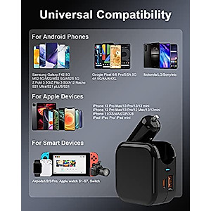 SAUNORCH USB C Car Charger Block, Cigarette Lighter Adapter and USB Wall Phone Charger W/ 2 in 1 Foldable Plug 20W Type C PD &18W QC 3.0 Charger Fast Charging for iPhone 14/13/12/11/XR,iPad, Samsung