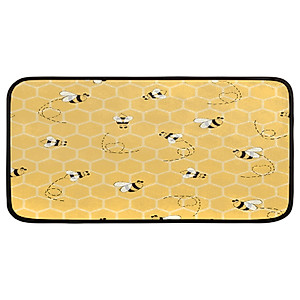 TropicalLife Honey Bees Kitchen Rug, Kitchen Mat 39" x 20" Non-Slip Cushioned Anti-Fatigue Floor Mat Washable Waterproof Bathroom Mat Doormat for Kitchen Floor Sink Laundry