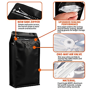 NEW Upgraded Coffee Bags with Valve (50 PCS, 32 oz/2 lb) Black High Barrier Aluminum Foil Flat Bottom Standing Coffee Bean Storage Bags, Reusable Heat Seal Side Zipper Pouches for Home and Store