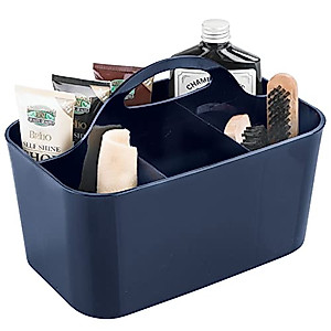 mDesign Small Plastic Shower/Bath Storage Organizer Caddy Tote with Handle for Dorm, Shelf, Cabinet - Hold Soap, Shampoo, Conditioner, Combs, Brushes, Lumiere Collection, Navy Blue