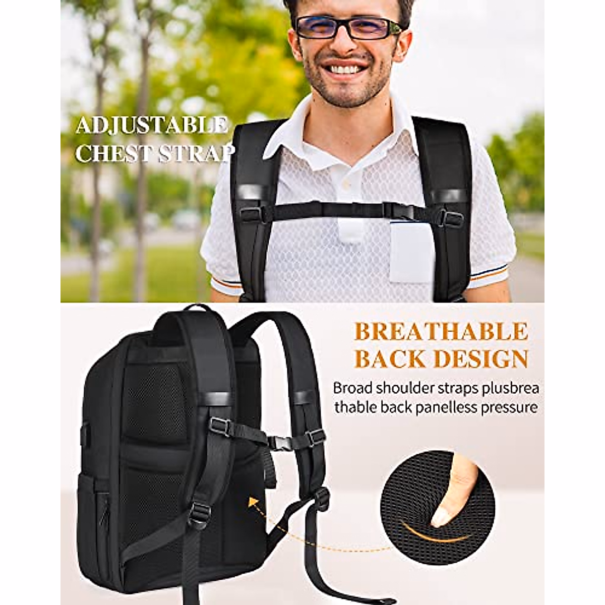 Travel Backpack for Men, TSA Approved Laptop Backpack Large Business Backpack for Men 17.3 Inch Water Resistant Computer Backpack with USB Charging Port, Work College School Bookbag for Men and Women