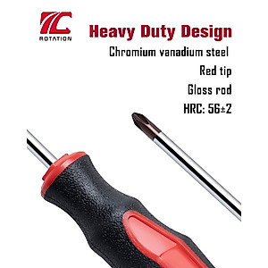 ROTATION 6PCS Magnetic Tip Screwdriver Set, 3 Phillips and 3 Flat, Red Tip | Red, Gloss, S2 Steel)