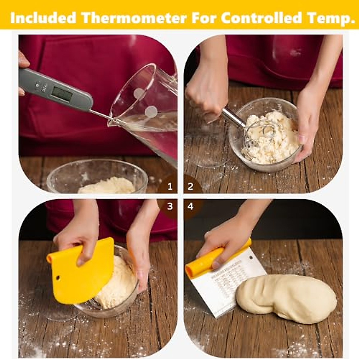 Sourdough Bread Baking Supplies CODOGOY 10 inch Oval & 9 inch Round Banneton Bread Proofing Basket Set Include Food Thermometer