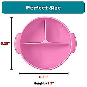 Silikong Divided Suction Bowl for Toddlers | BPA Free | Microwave, Dishwasher and Oven Safe | Fits Most Highchair Trays | Stay Put Baby Feeding Plates and Dishes for Kids and Infants (Pink)