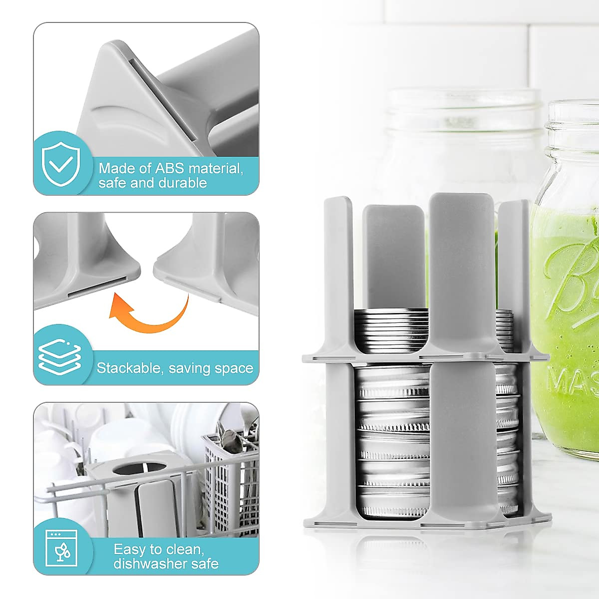 AIEVE Mason Jar Lid Organizer, 4 Pack Canning Lid Storage Rack for Storing Wide & Regular Mouth Lids and Rings