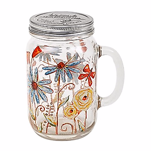 Topadorn 21oz Glass Mason Jar with Handle and Lid,Flower
