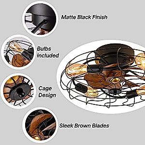 DIDER 21" Low Profile Caged Ceiling Fan with Lights Remote Control, Include Bulbs, Farmhouse Bladeless Small Industrial Black Ceiling Light Fixture for Bedroom