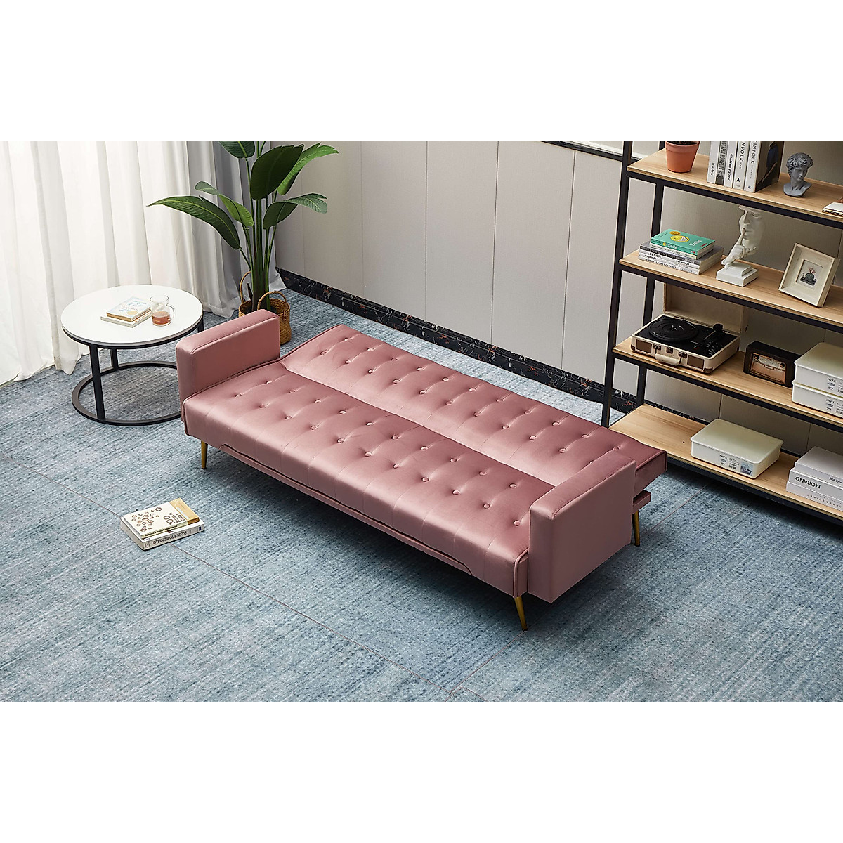 75" Futon Sofa Bed,Sleep Sofa,Modern Folding Futon Set,Velvet Convertible Recliner Lounge for RV,Small Apartment,Living Room,500 lbs Capacity