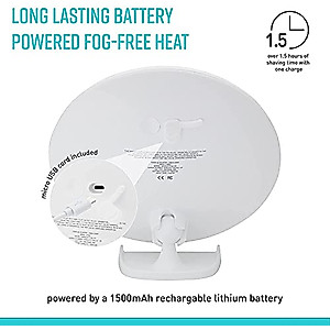 Airia Living Battery Powered Heated Glass Fogless Efficient Shaving Mirror Shatterproof Shower Mirror with 3M Tape, Razor Holder, & 360 Swivel, Black 7.1" x 8.7"