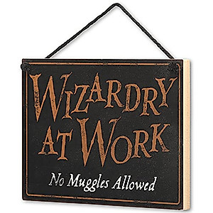 Open Road Brands Harry Potter Double Sided Hanging Wood Wall Decor - Wizards Welcome, Muggles Tolerated and Wizardry at Work, No Muggles Allowed