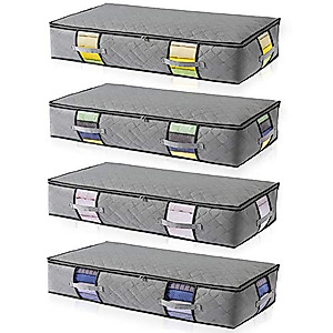 Extra-Large Under Bed Storage Bags Containers [4pack] Thickened 3 Ply Fabric Under Bed Storage Organizers with Reinforced Handles Strong Zipper Breathable Zippered Organizer For Bedrooms, (Grey)