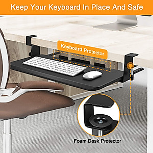 ErGear Keyboard Tray Under Desk, 26.3” (30.7" Including Clamps) x 11.8” Slide-Out Enlarged Keyboard Mouse Holder, Ergonomic Clamp on Computer Drawer Extender, Black