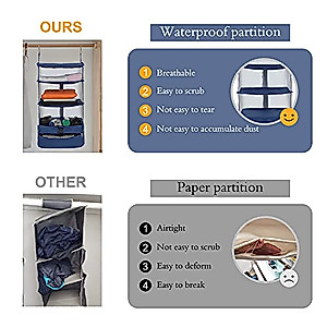 Surblue Hanging Closet Storage Bag Collapsible 3-Shelf Washable Oxford Fabric with 2 Hooks (L 11.41 * 11.41 * 19.68in, Beige)