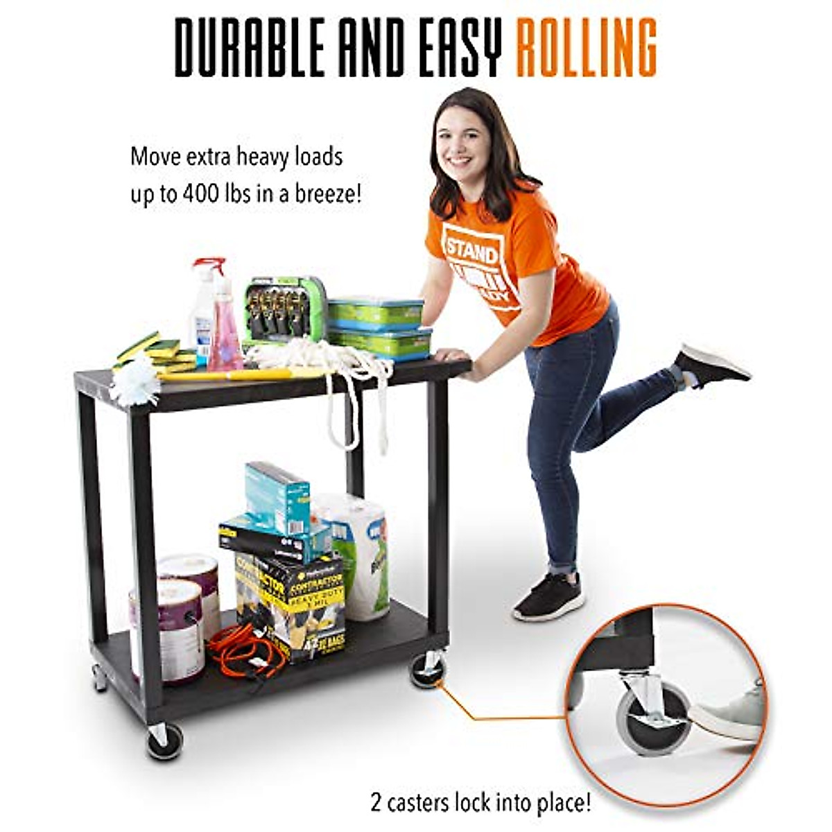 Original Tubstr - Flat Top Utility Cart - Heavy Duty, Supports up to 400 lbs - Flat Shelf Multipurpose Cart Perfect for Home, Garage, Catering, Warehouse and More (2 Shelf / 35x18)