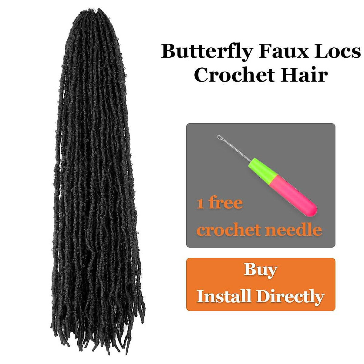 Osuntress Handmade Butterfly Locs Crochet Hair 30 Inch 7 Packs Long Light Weight Distressed Butterfly Faux Locs 1B(Natural Black)